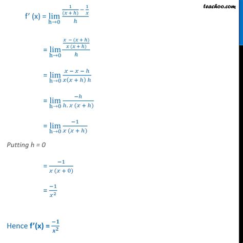 Example 12 Find Derivative Of F X 1 X Class 11 Examples