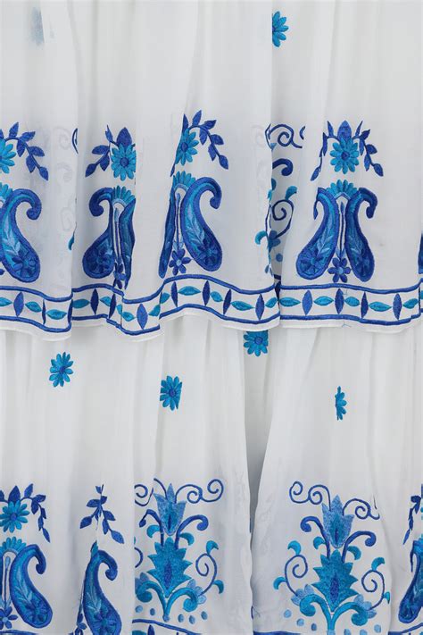 Elodea White And Blue Embroidered Tiered Maxi Dress Frock And Frill