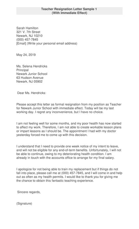 Free Printable Teacher Resignation Letter Templates [pdf Word]