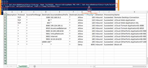 powershell export azure nsg network security group rules to excel