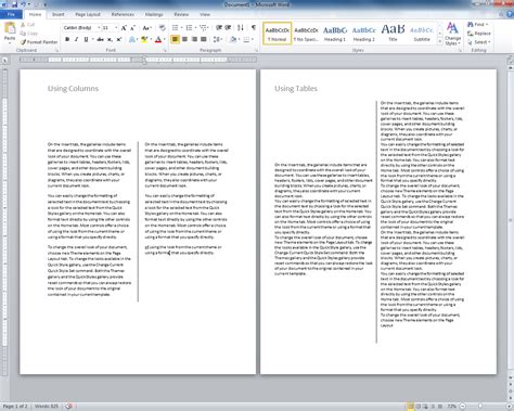 layout word 2010 multiple columns vertical center one