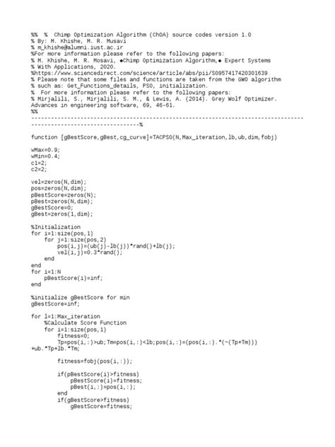 implementation of the chimp optimization algorithm choa for