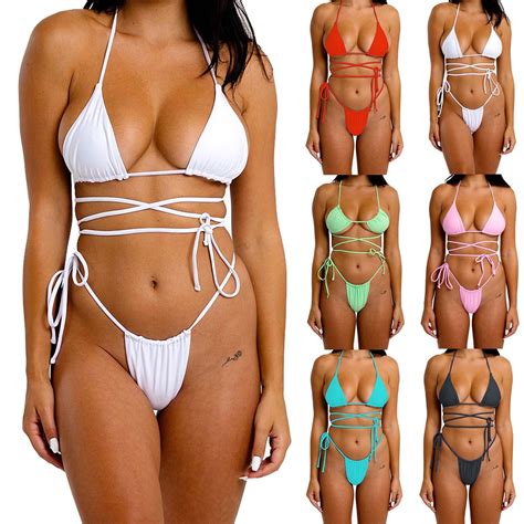 Summer Sexy Solid Mirco Bikini Sets Women Tie Side G String Thong