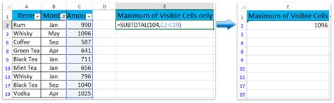 how to get max min of visible cells only in excel