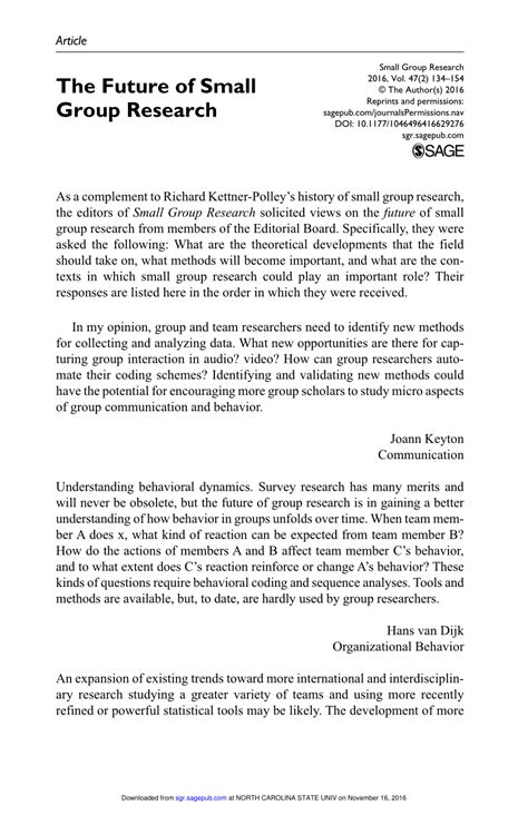 Pdf The Future Of Small Group Research
