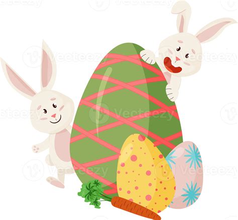 Bunnies Character Peeks Out From Eggs Carrot Funny Happy Easter