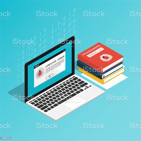 isometric computer bug error notification popupdebugging book vector