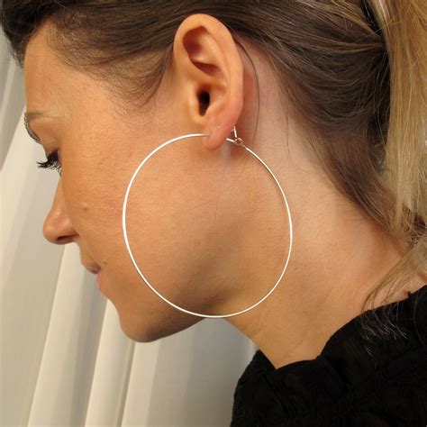 Sterling Silver Hoop Earrings 3 Inch Big Hoops Flat Large Round