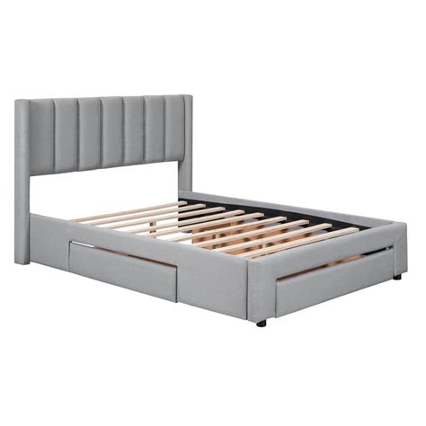 Nestfair Gray Wood Frame Full Size Upholstered Platform Bed With 3