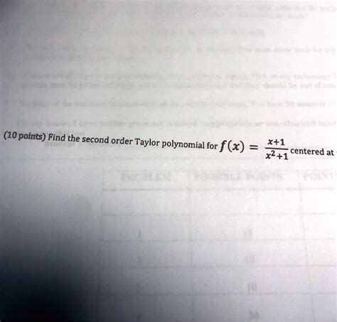 Solved 10 Points Find The Second Order Taylor Polynomial For F X X