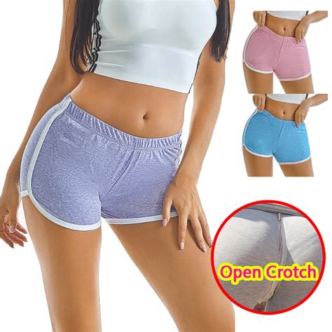 Woman Sexy Open Crotch Sport Shorts Hidden Zipper Fashion Breathable