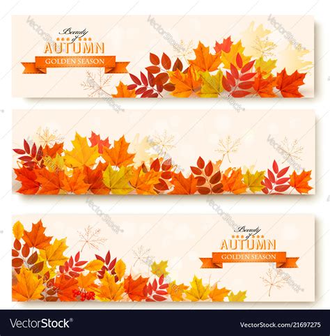 Three Abstract Autumn Banners With Colorful Leaves