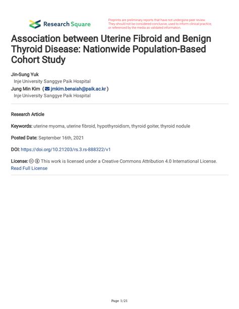 Pdf Association Between Uterine Fibroid And Benign Thyroid Disease