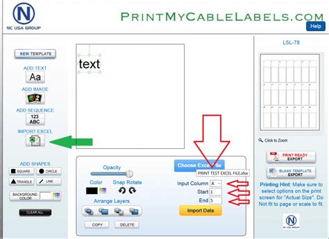 importing from excel cable labels canada