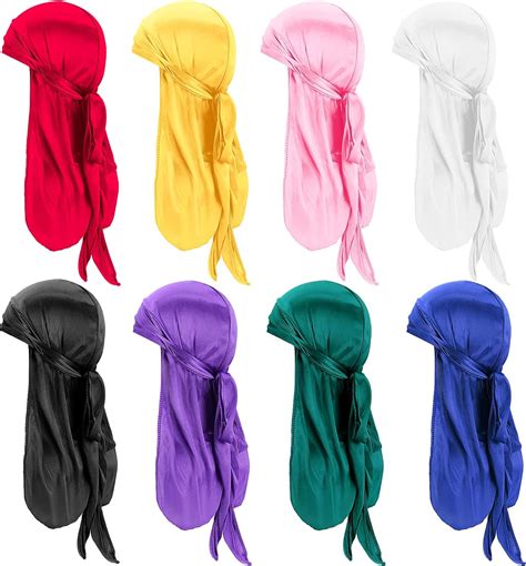 Allnice Silky Durags For Men Women Hair Waves 8 Pcs Extra Long Tail