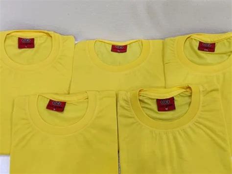 Polyester Plain Sublimation T Shirt 130 Gsm White And Yellow Round
