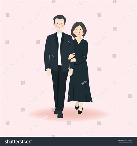 Vektor Stok Cute Romantic Couple Holding Hand Walking Tanpa Royalti
