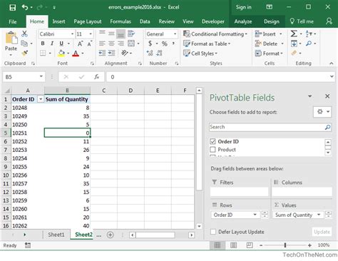 ms excel 2016 how to handle errors in a pivot table