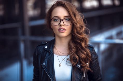 Wallpaper Face Leather Jackets Blue Eyes Portrait Necklace Women
