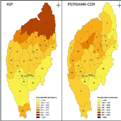 Spatial Distribution Of Average Annual Precipitation Values For The