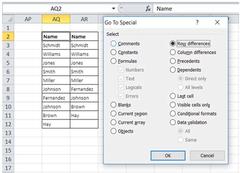 excelmadeeasy select cells that are different in two columns in excel