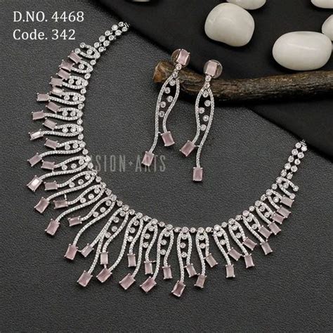 Brass Fusion Arts American Diamond Wedding Designer Necklace Set