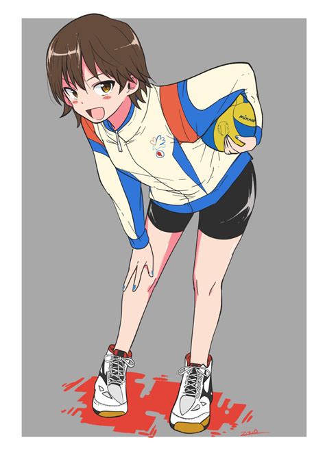 Safebooru 1girl D Bangs Bike Shorts Black Shorts Blue Nails Brown