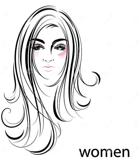 Women Long Hair Style Icon Logo Women On White Background Stock Vector