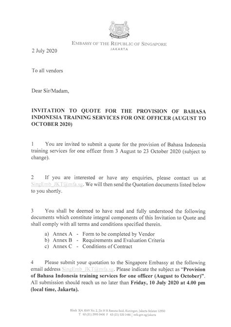 Ministry Of Foreign Affairs Singapore Invitation To Quote For The
