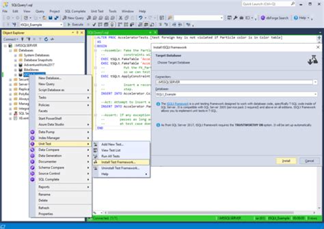 t sql for implementing tests