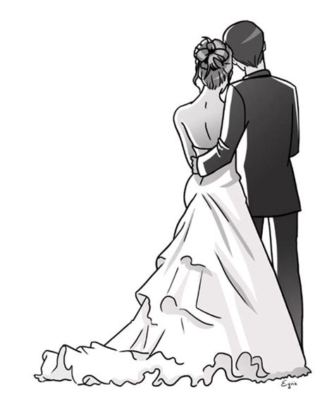 Couple Mariés Dessin Noir Et Blanc Silhouette De Jeunes Mariés Icône