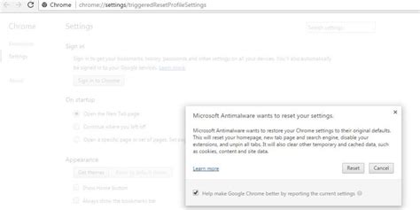 chrome error in selenium microsoft wants to reset your