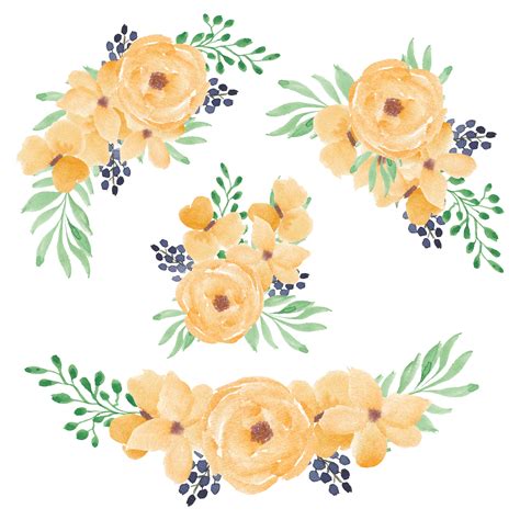 Yellow Watercolor Rose Flower Bouquet Set 1219794 Vector Art At Vecteezy