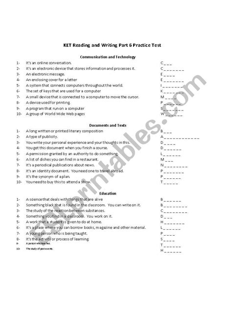 Exercises Part 6 Of Cambridge Ket Esl Worksheet By Dee Deelynch