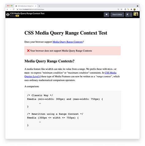media queries level 4 media query range contexts media query ranges