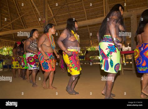 Woman Of The Native Indian Embera Tribe Dancing Embera Village Panama