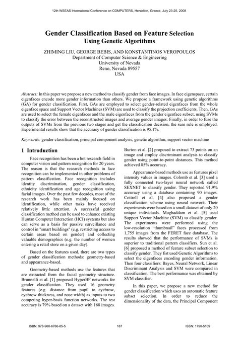pdf gender classification based on feature selection using genetic