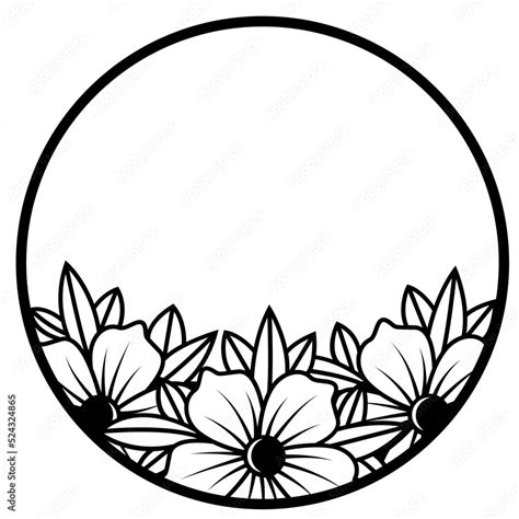 Floral Round Monogram Svg Flower Wreath Cut File Circle Border Stock