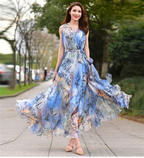 2021 New Woman Dress Pocket V Neck Flowy Bohemian Floral Long Plus Size