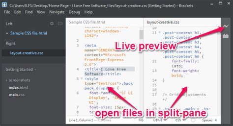 adobe brackets free open source code editor for css html