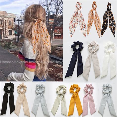Floral Print Bow Hair Scrunchies Women Hair Ties Rubber Bands Ribbon