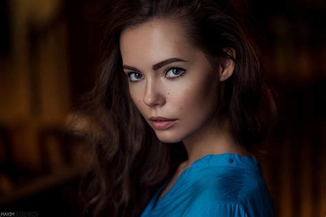 Face Women Model Portrait Long Hair Blue Eyes Brunette