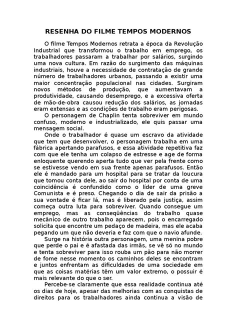 Filme Tempos Modernos Resenha Librain