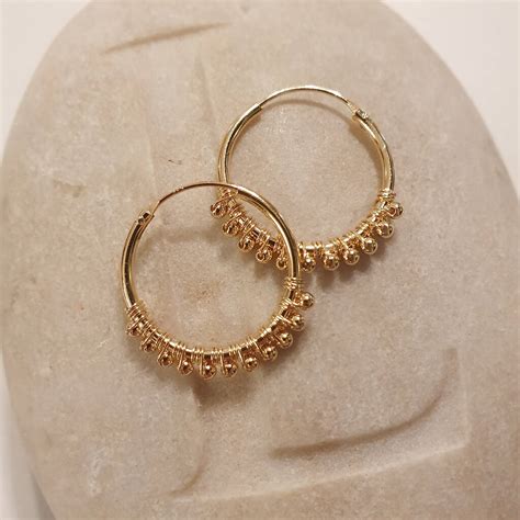 Gold Vermeil Bead Hoop Earrings By Adela Rome