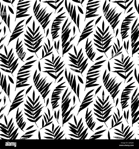 Tropical Seamless Pattern With Black Palm Leaves Stock Vector Image