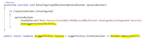 view sql queries run by entity framework core in the console