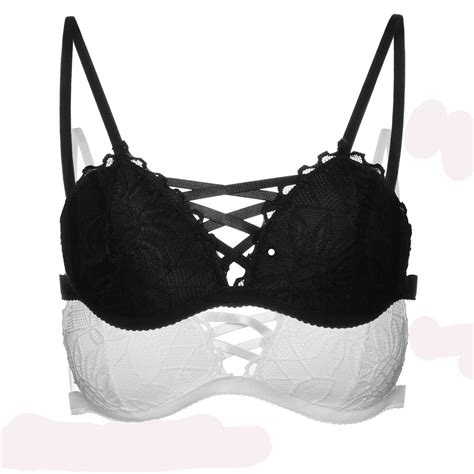 Lady Summer Black White Bra Crop Top Women Floral Sheer Lace Triangle