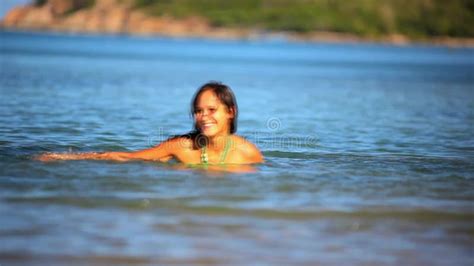 Cheerful Brunette Young Woman In The Sea Water Stock Footage Video Of