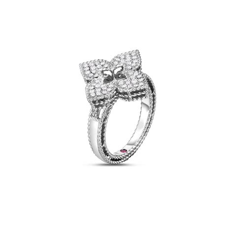 18k White Gold Venetian Princess Medium Pave Diamond Flower Ring