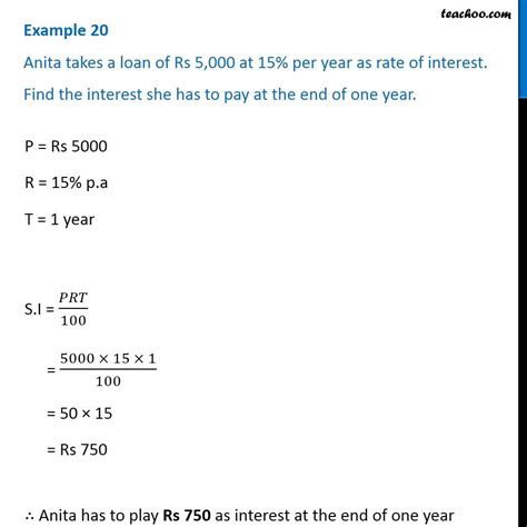 Example 14 Anita Takes A Loan Of Rs 5 000 At 15 Per Year As Rate Of